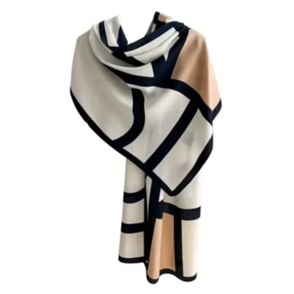 Accessories | New Tan Black Ivory Colorblock Large Woven Wrap Scarf ...